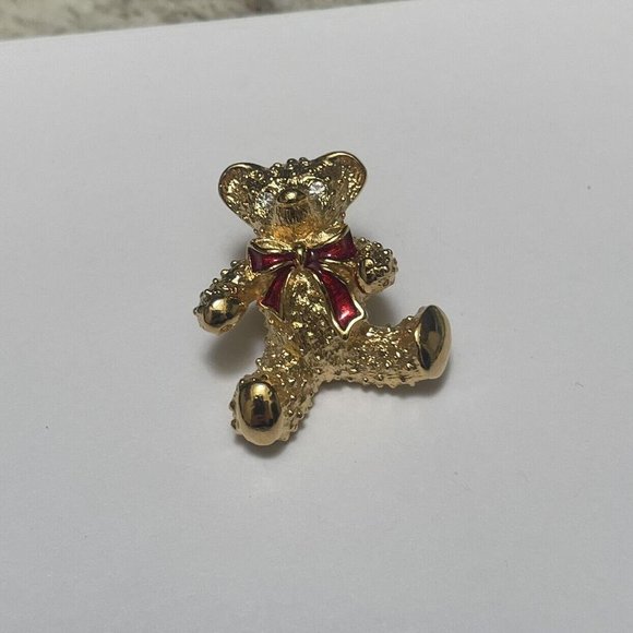 Avon | Jewelry | Signed Avon Tie Tack Pin Gold Tone Teddy Bear Red Bow ...